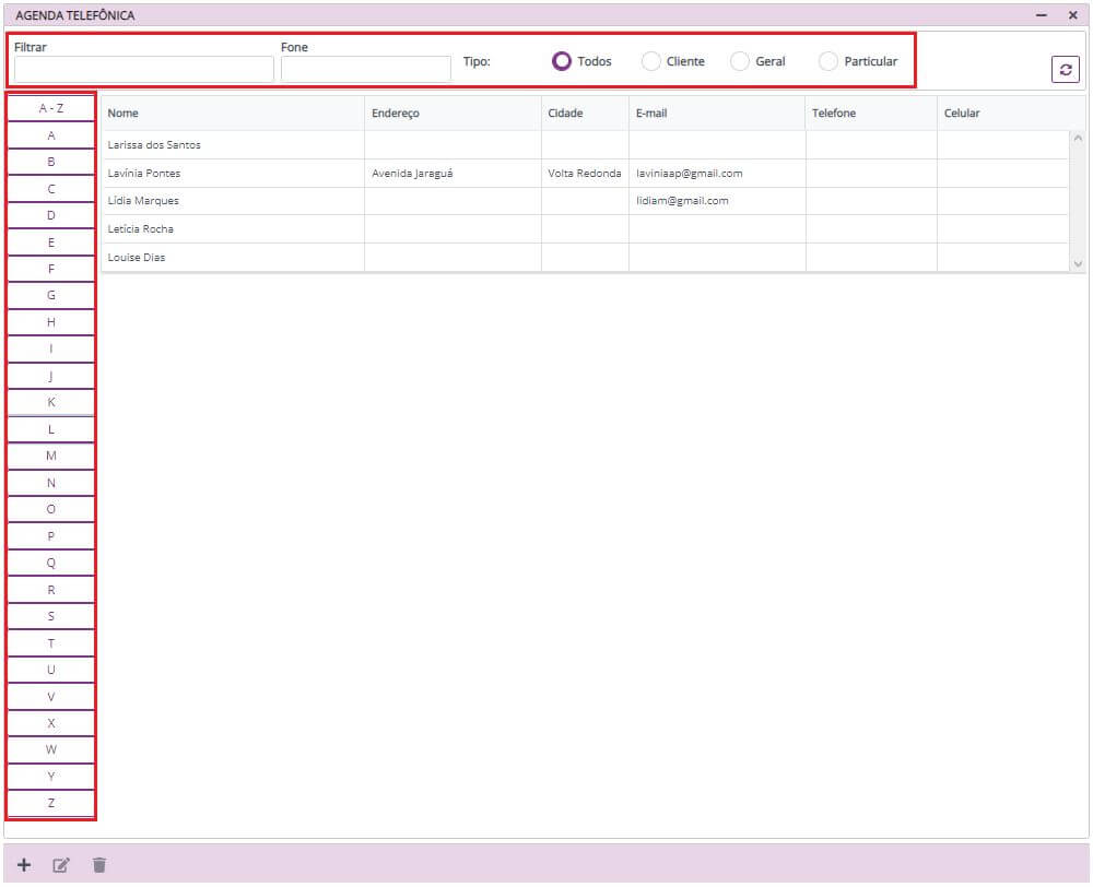 Agenda Telefônica - Central de Ajuda Belle Software